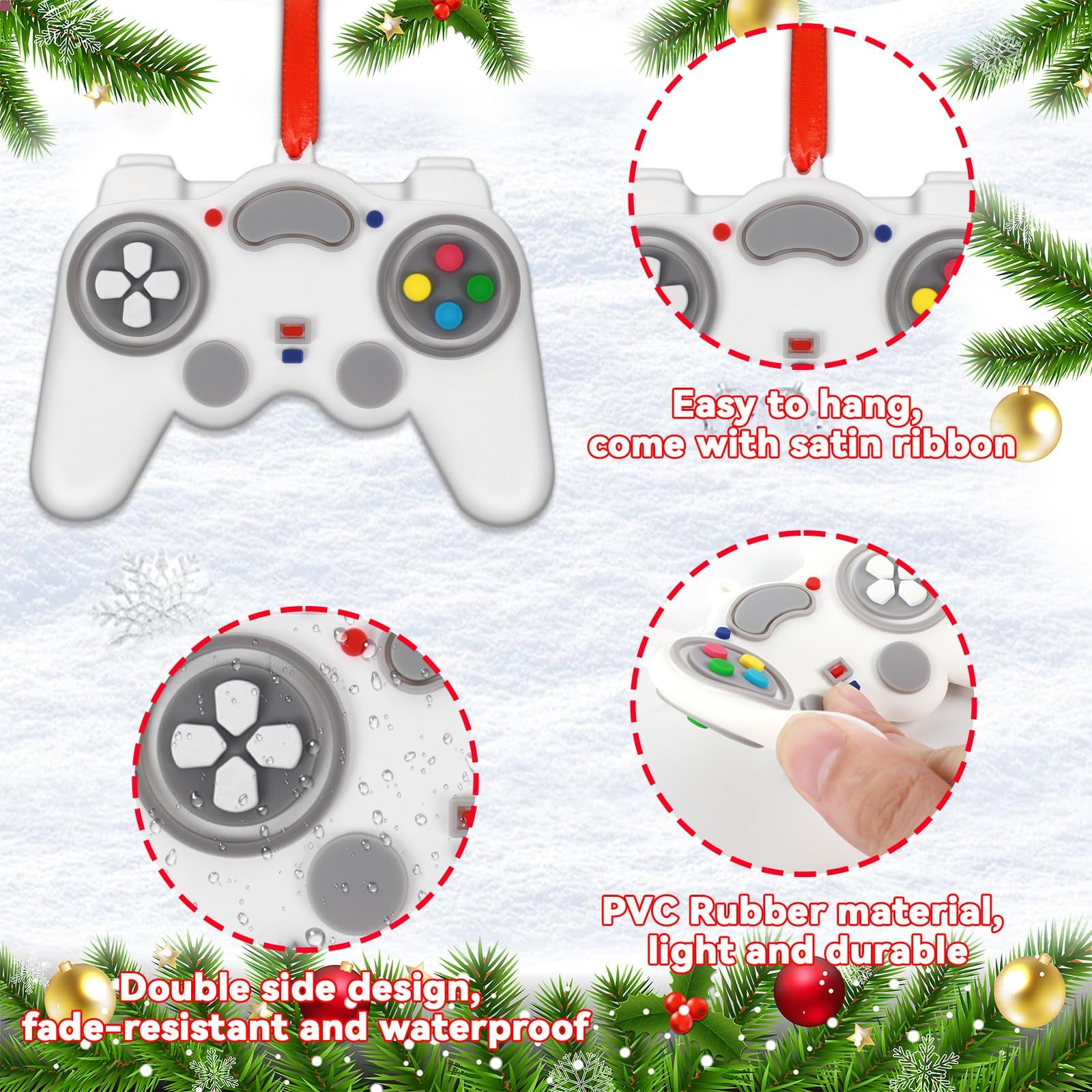 2024 Video Game Christmas Ornaments Personalized Video Game Controller Ornament for Gamer Lovers Customized Handwritten Christmas Tree Hanging Ornament Gifts Reusable PVC Rubber First Keepsake 2PC