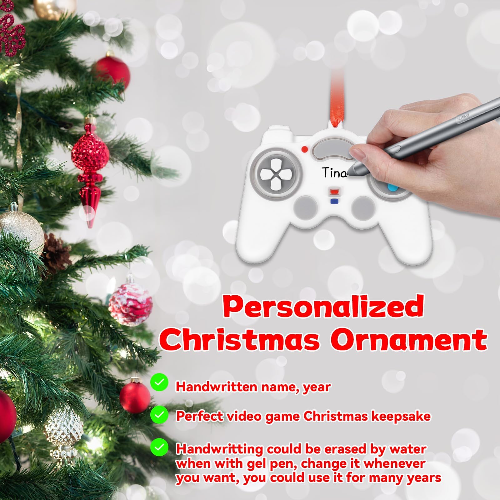 2024 Video Game Christmas Ornaments Personalized Video Game Controller Ornament for Gamer Lovers Customized Handwritten Christmas Tree Hanging Ornament Gifts Reusable PVC Rubber First Keepsake 2PC