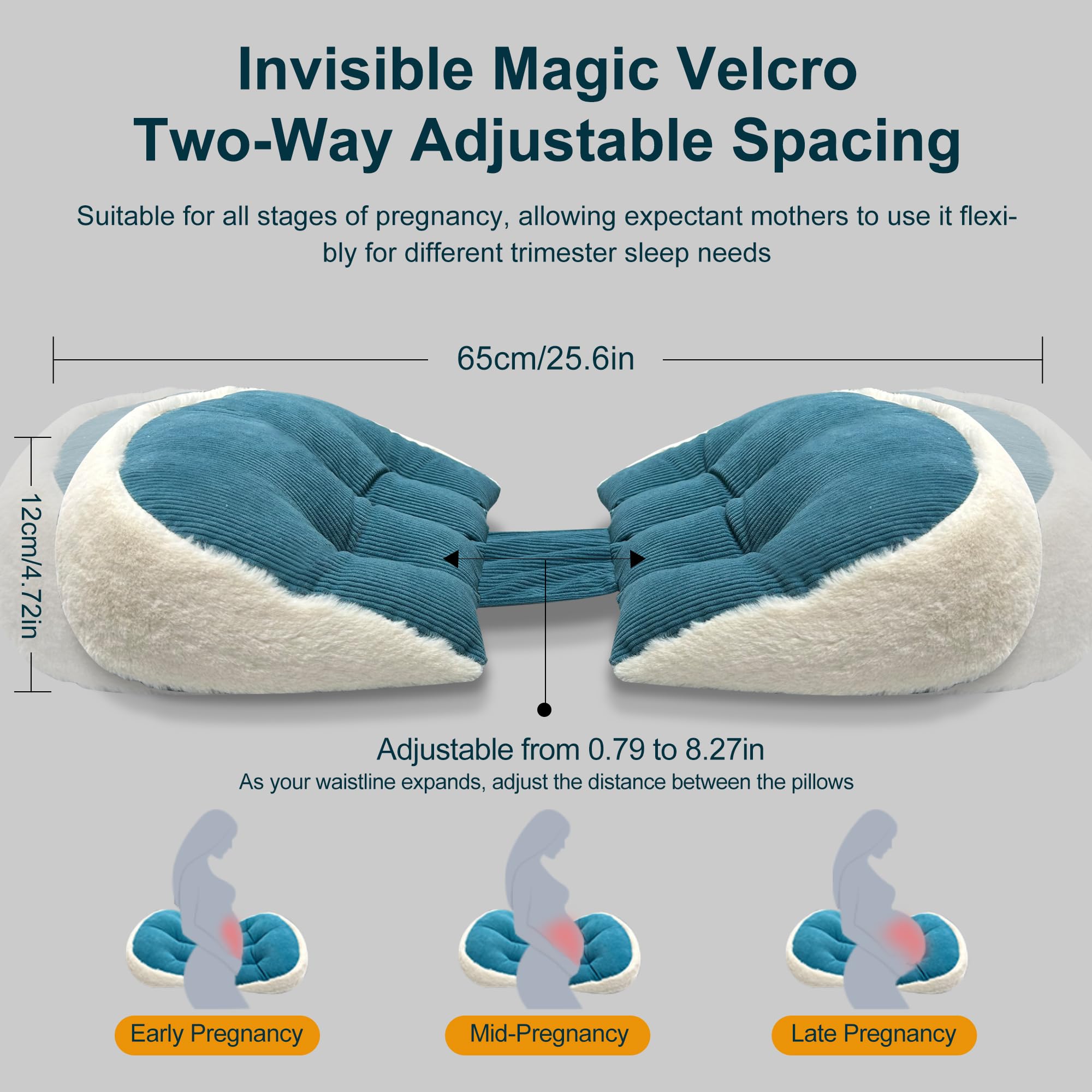 pobopobo Pregnancy Pillows for Sleeping, Faux Fur Luxury Maternity Pillow Support for Pregnant Women, Pregnancy Must Haves, Side Sleeper Pillows for Adults (Grey)