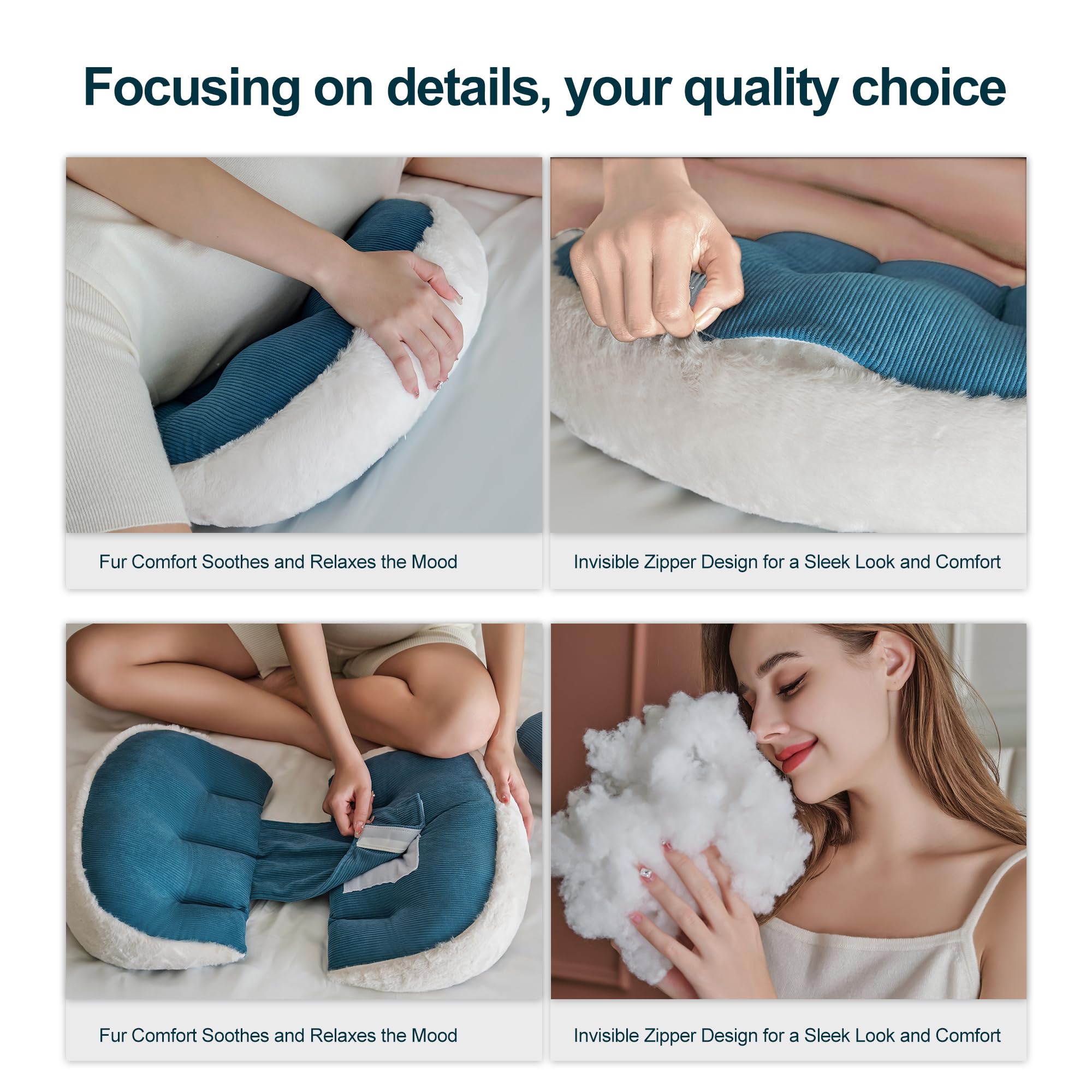 pobopobo Pregnancy Pillows for Sleeping, Faux Fur Luxury Maternity Pillow Support for Pregnant Women, Pregnancy Must Haves, Side Sleeper Pillows for Adults (Grey)