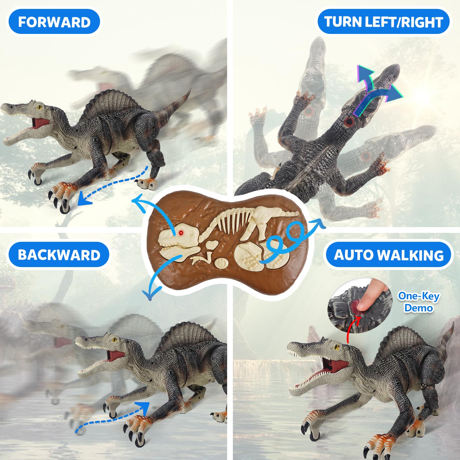 TALGIC- Remote Control Dinosaur Robot - Realistic Walking, Roaring, and Spraying Spinosaurus Toys - Light up and Shaking Head and Tail Robot Dinosaur for Kids Ages 3+