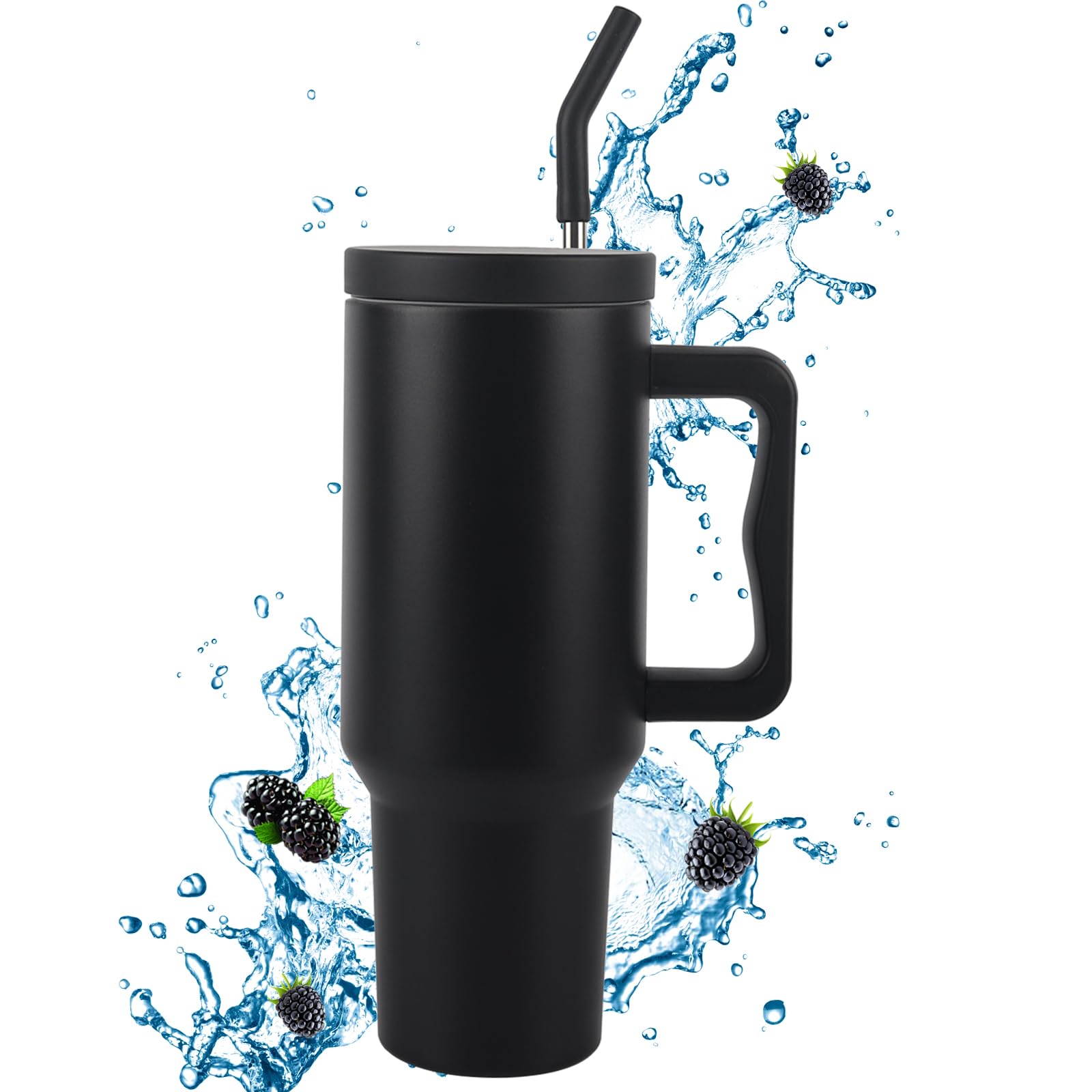 Towsnails 40 oz Tumbler with Handle and Straw Lid | Insulated Cup Reusable Stainless Steel Water Bottle Travel Mug Cupholder Friendly | Gifts for Women Men Him Her - Black