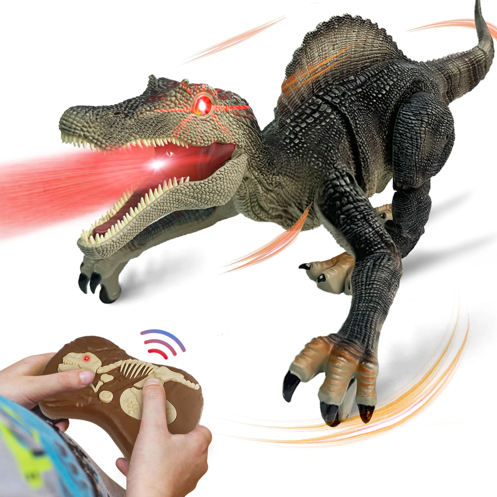 TALGIC- Remote Control Dinosaur Robot - Realistic Walking, Roaring, and Spraying Spinosaurus Toys - Light up and Shaking Head and Tail Robot Dinosaur for Kids Ages 3+