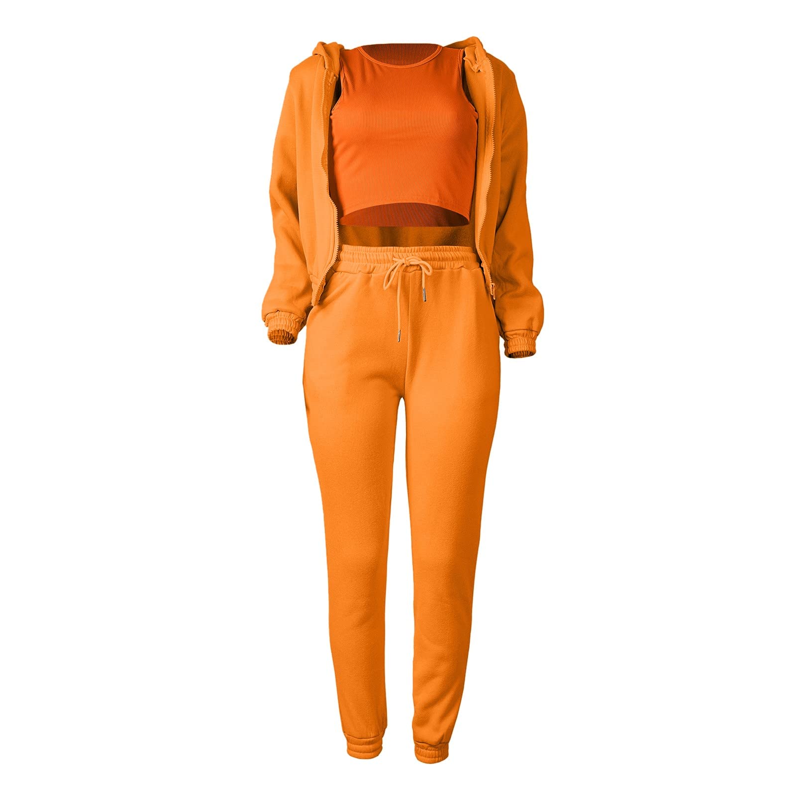 sumensumen Sweatpant and Sweatshirt Set for Women,Two Piece Outfits-Hooded Tracksuit Loungewear Sweatsuit with Pockets Orange,Small