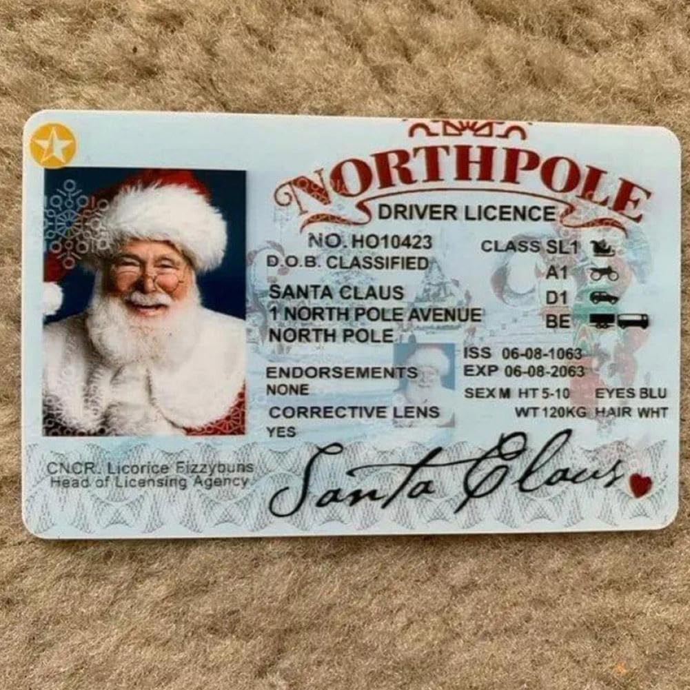 Santa Claus Lost Drivers License Christmas Decorations,Novelty Santa Sleigh Flying License ID Card,Santa Claus Card Flight License Christmas Eve Key Box Gift Xmas Tree Ornament