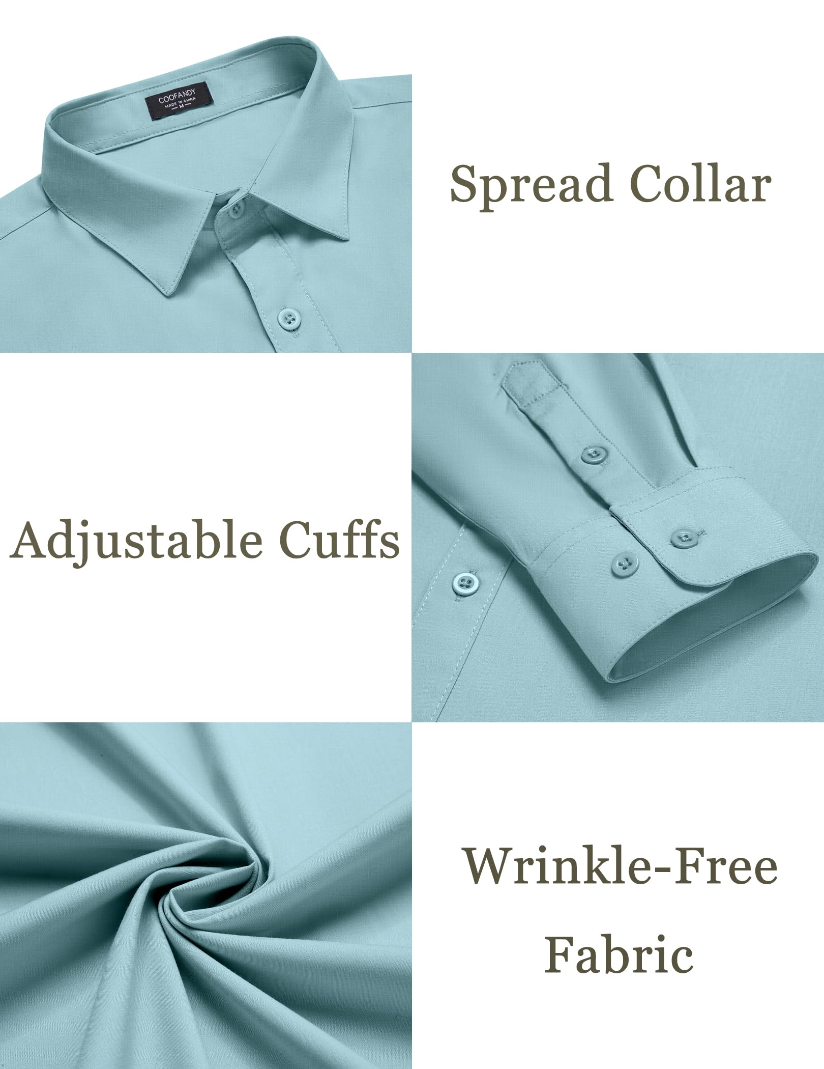 COOFANDY Mens Dress Shirts Wrinkle Free Long Sleeve Button Down Shirts Formal Business Shirt Light Green