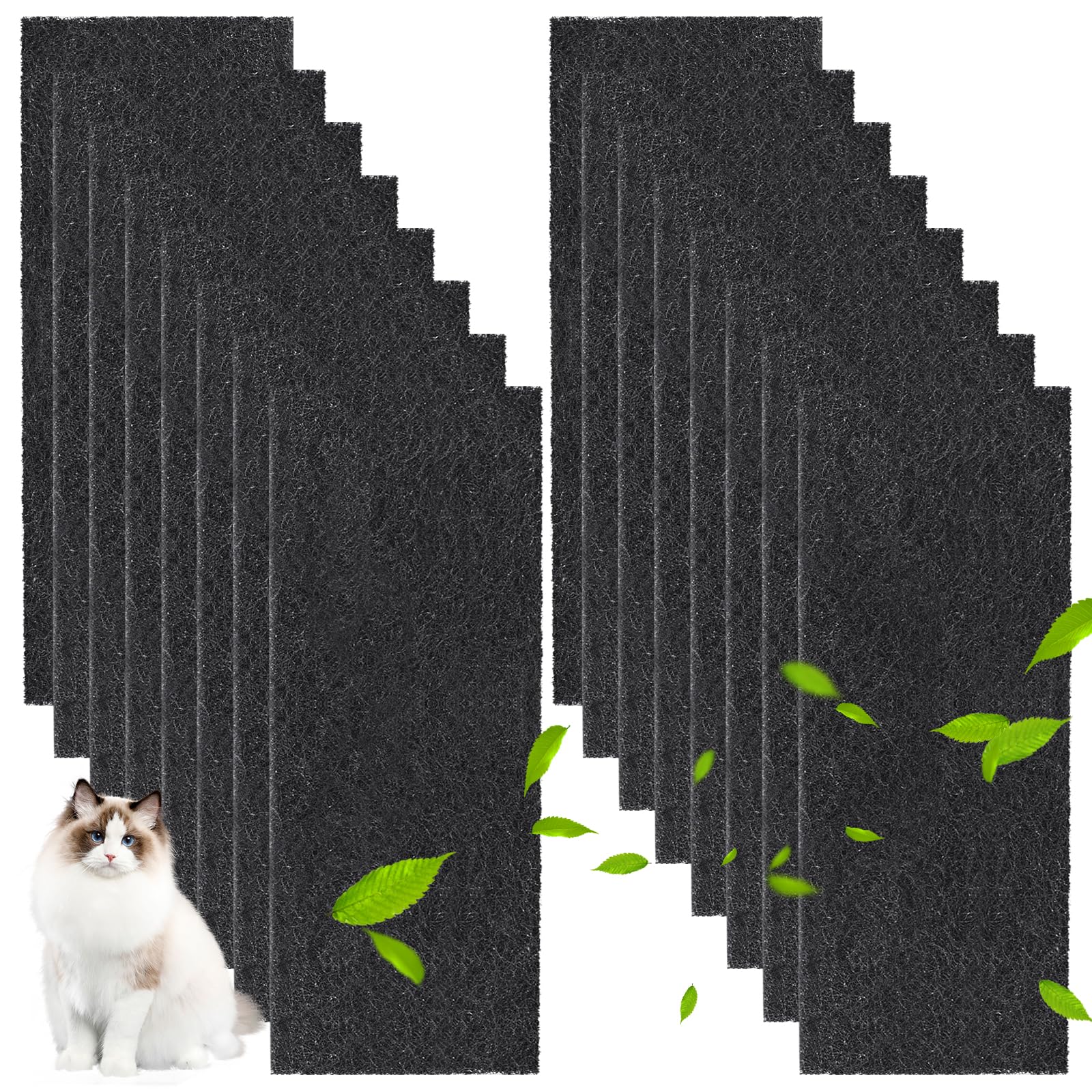 Supkiir 16Pack Carbon Filters Compatible with Litter-Robot 3, Activated Carbon Litter Replacement for Self Cleaning Cat Litter Box Absorb Odor Dust Control Moisture 9.5 * 3.5 * 0.39inch