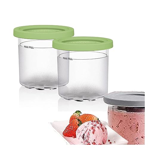 EVANEM 2/4/6PCS Creami Deluxe Pints, for Creami Ninja,16 OZ Creami Deluxe Pints Reusable,Leaf-Proof for NC301 NC300 NC299AM Series Ice Cream Maker,Green-2PCS