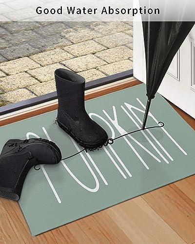 Hello Pumpkin Door Mat 24x36inch, Non-Slip Absorbent Non Skid Entrance Mat, Washable Low-Profile Inside Outside Floor Mat Doormats for Entryway Patio, Fall Thanksgiving Green Background