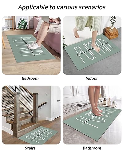 Hello Pumpkin Door Mat 24x36inch, Non-Slip Absorbent Non Skid Entrance Mat, Washable Low-Profile Inside Outside Floor Mat Doormats for Entryway Patio, Fall Thanksgiving Green Background