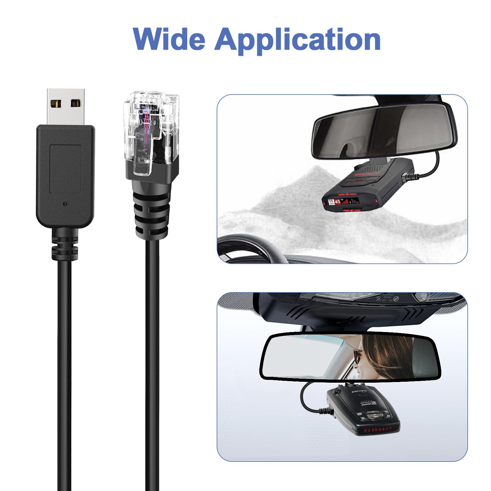 QaMcbulc Radar Detector Power Cable, USB to RJ11 DC3.5 Cable,Replacement Radar Detectors Power Cable,for Escort Unide Radenso XP Beltronics Cob'r'a Whistler Radar Detector (RJ11-3.3FT)