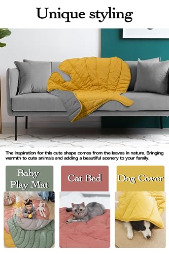 TOPTREE Dog Blanket Decor 3D Leaves Shaped Pet Blanket Cushion Household Dog Bed Cat Bed Pet Blanket Warm Soft Plush Blankets for Dog Blankets and Cat Blanket, Couch, Sofa (50"x45",Yellow)