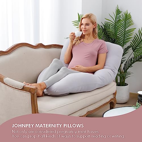 JOHNPEY Pregnancy Pillow for Sleeping Cooling, 100% Muslin Full Body Maternity Pillow, Support for Back, Legs, Belly, HIPS - Side Sleeper Pillow (LightGray,55in)