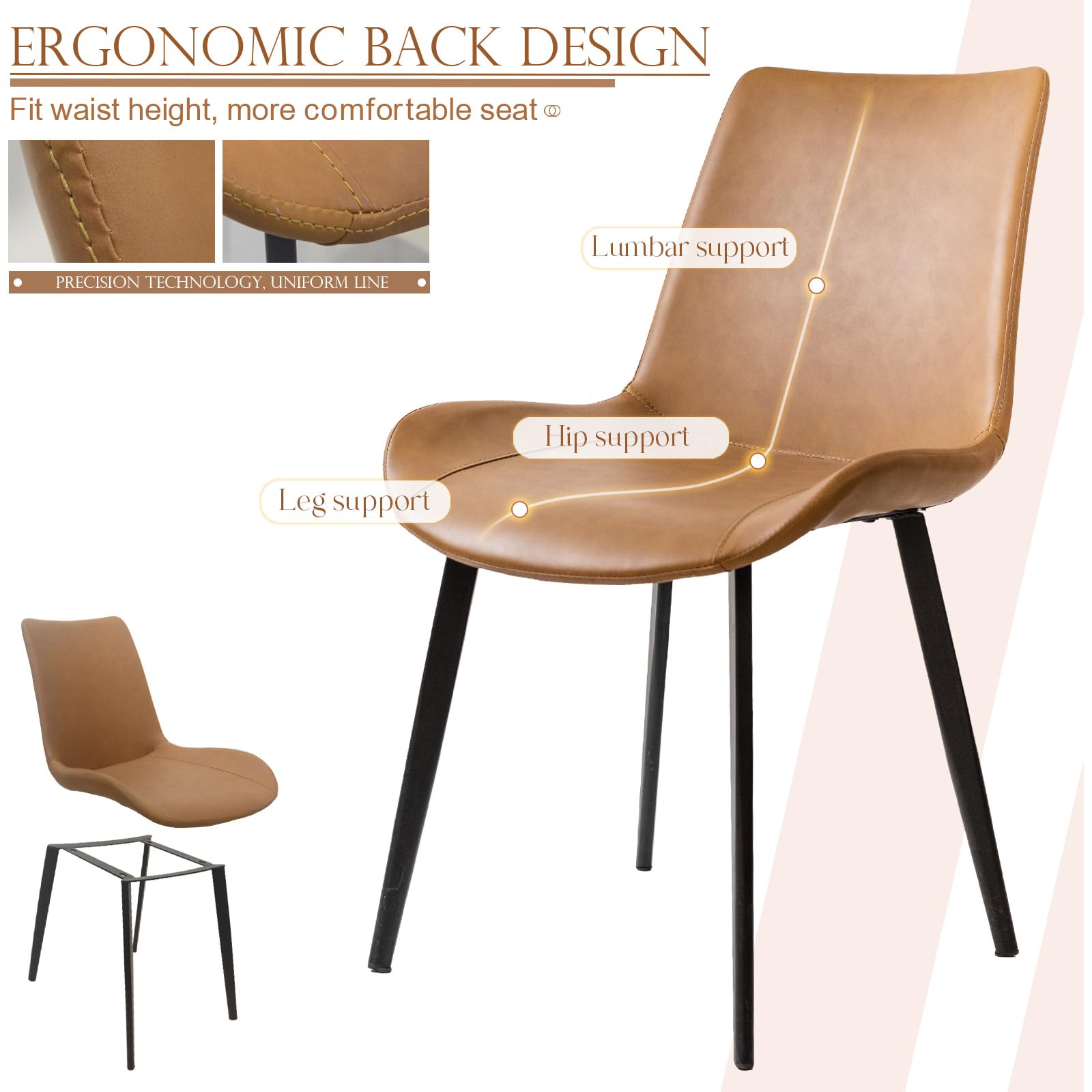 AmoUnico Dining Chairs, Modern PU Leather Dining Room Chair with Sturdy Metal Legs, Upholstered Seat Dinner Chairs Accent Side Chairs for Indoor Kitchen Living Room (Brown, Set of 4)