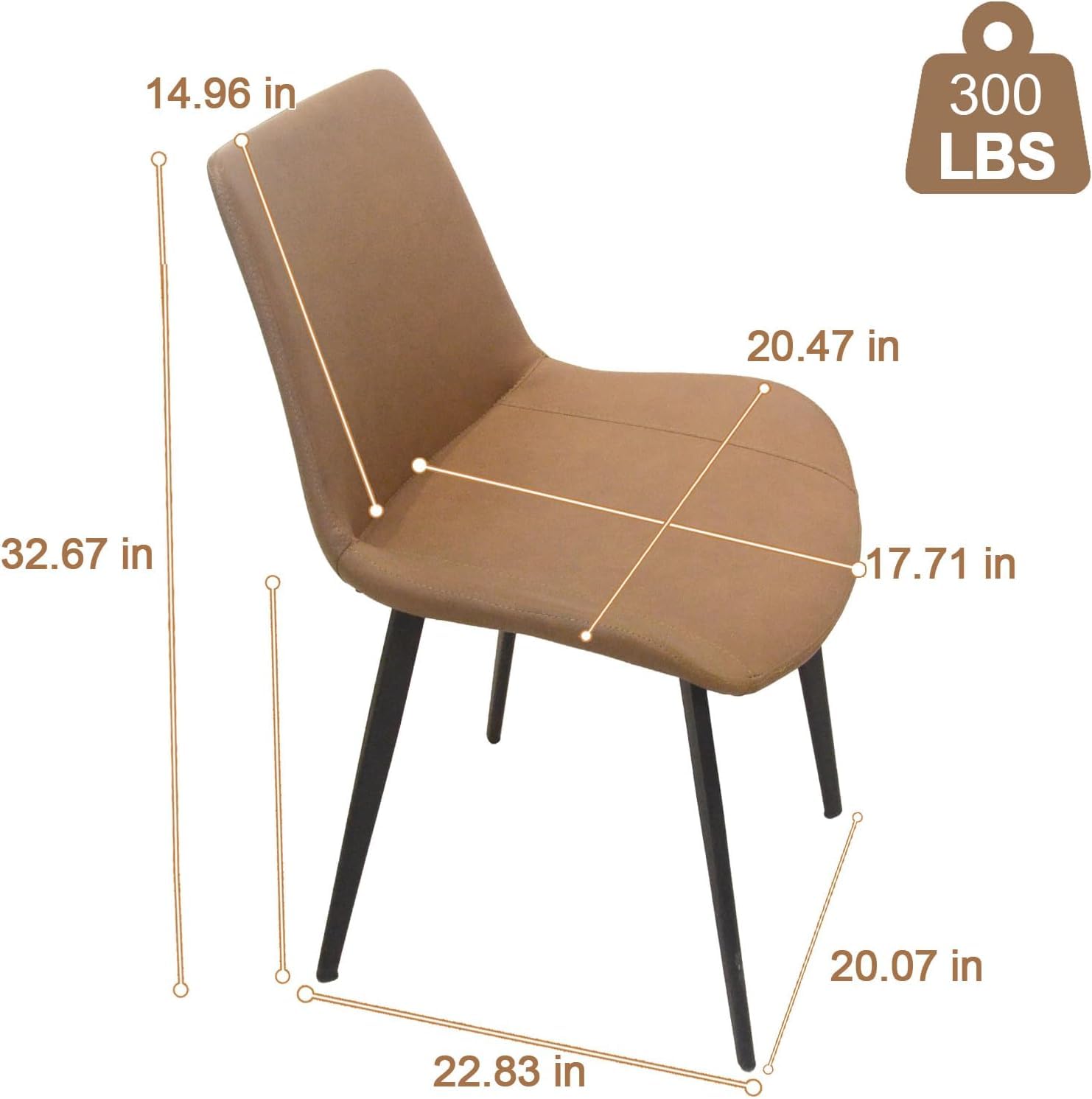 AmoUnico Dining Chairs, Modern PU Leather Dining Room Chair with Sturdy Metal Legs, Upholstered Seat Dinner Chairs Accent Side Chairs for Indoor Kitchen Living Room (Brown, Set of 4)