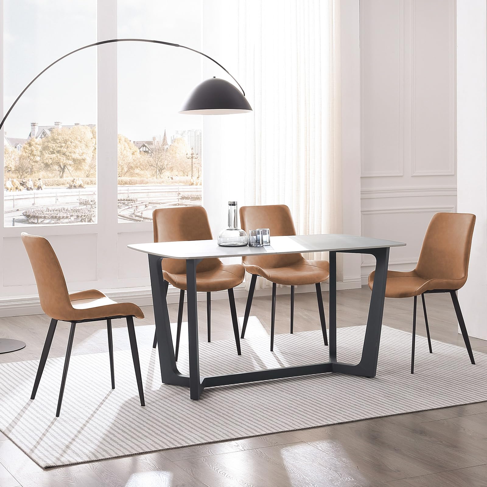 AmoUnico Dining Chairs, Modern PU Leather Dining Room Chair with Sturdy Metal Legs, Upholstered Seat Dinner Chairs Accent Side Chairs for Indoor Kitchen Living Room (Brown, Set of 4)