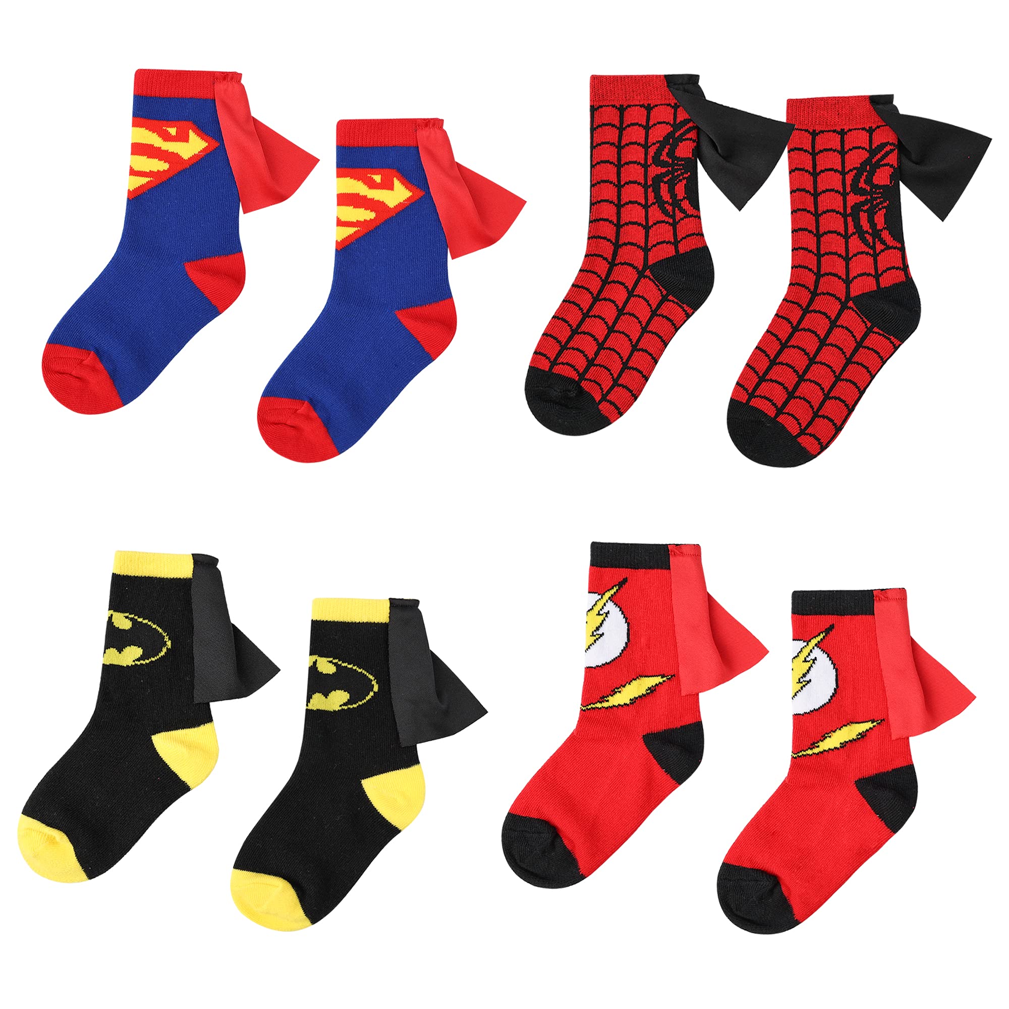 VVEADEY 4-6 Years Old Kids Socks - Cartoon Superhero Baby Boys and Girls Socks Funny Socks Unisex Toddler Boys Girls (4 Pairs)