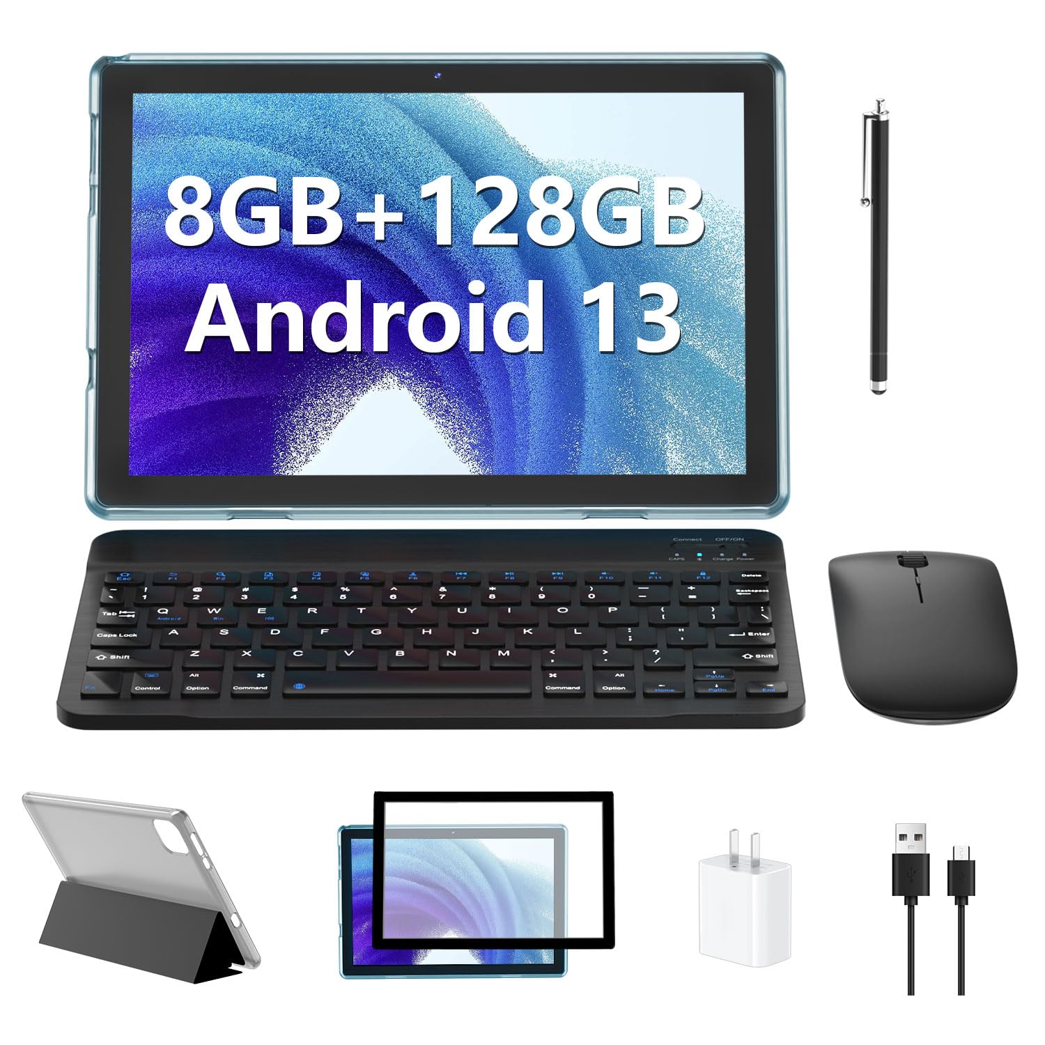 ECOPAD 2023 Android Tablet with Keyboard, Android 13 Tablet 8GB RAM 128GB ROM 1TB Expandable,10" Inch IPS 1280 * 800 Android Tablet with 2.4GHZ WiFi,BT 5.0 (Blue)