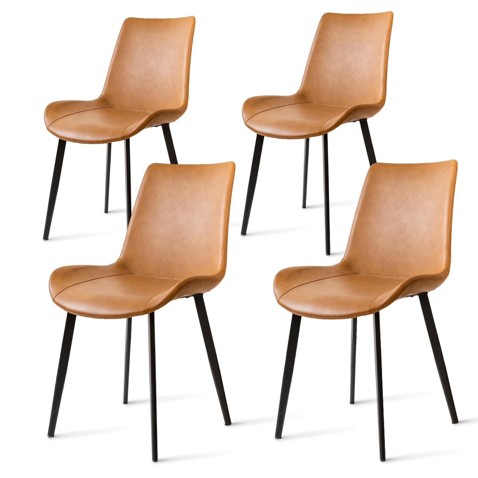 AmoUnico Dining Chairs, Modern PU Leather Dining Room Chair with Sturdy Metal Legs, Upholstered Seat Dinner Chairs Accent Side Chairs for Indoor Kitchen Living Room (Brown, Set of 4)