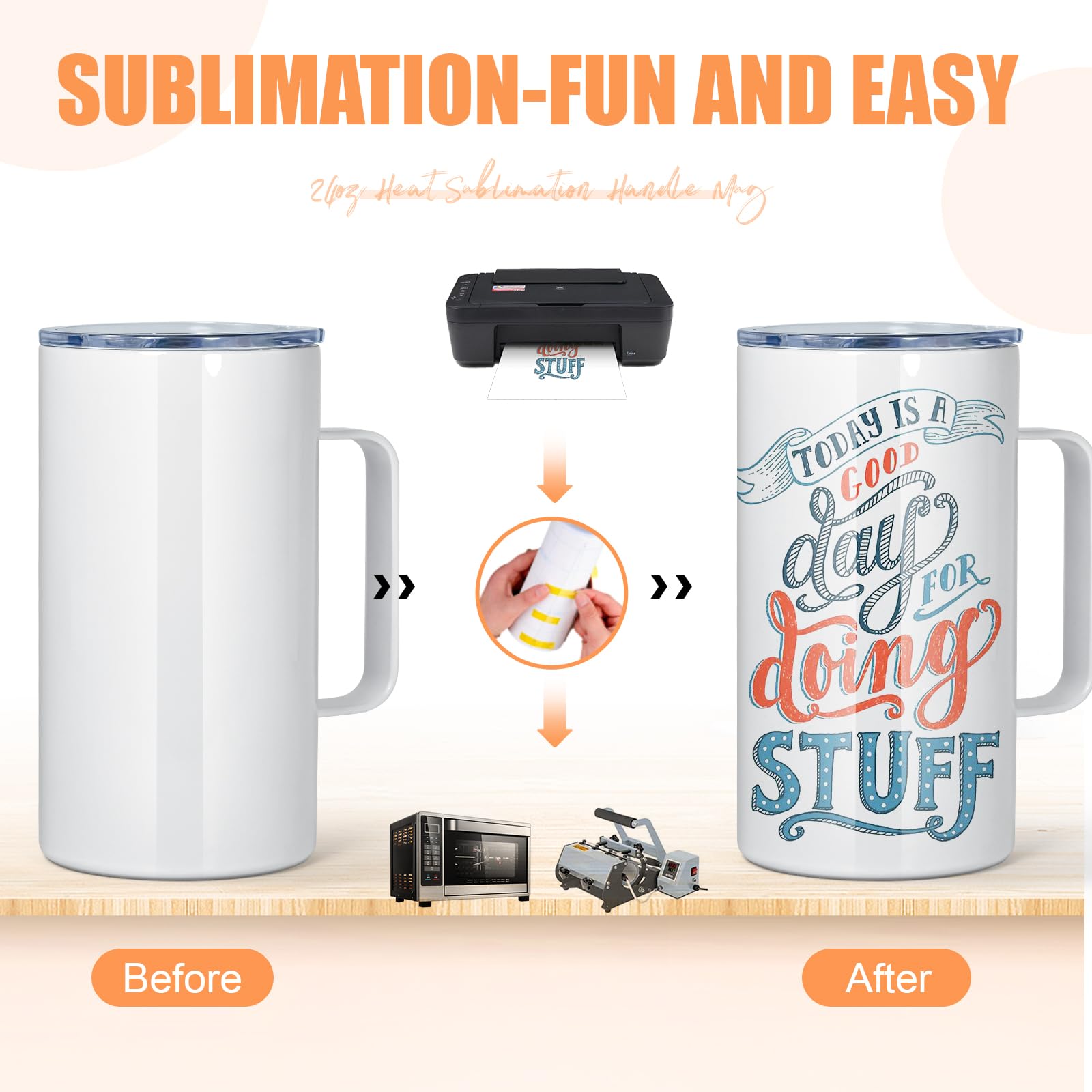 AGH 4 Pack 20 oz Sublimation Tumblers with Handle, Double Wall Stainless Steel Vacuum Insulation Cup with Metal Straw and Splash-Proof Sliding Lid, Travel Coffee Mugs for Hot & Cold Drinks