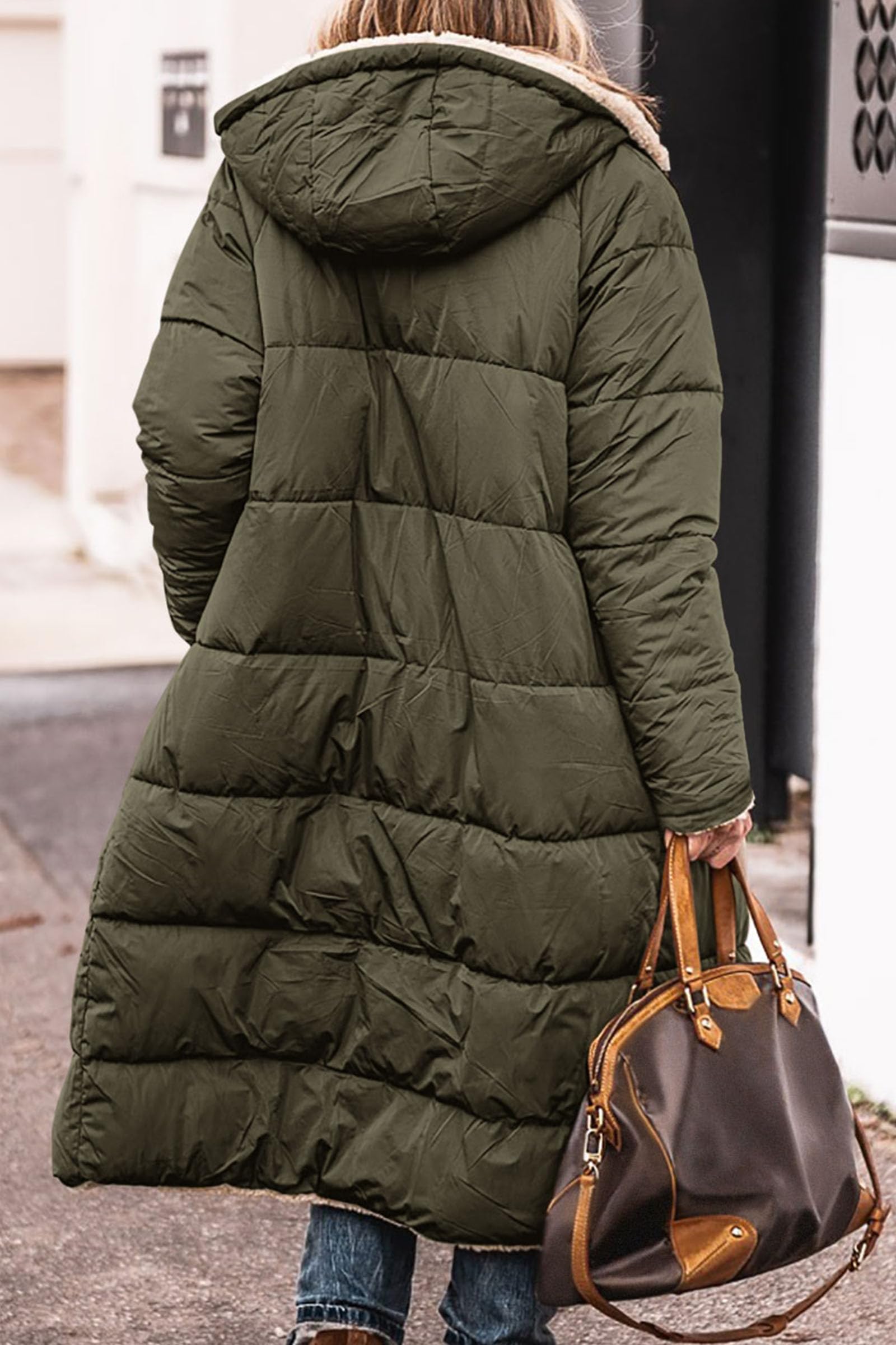 PRETTYGARDEN Women's Warm Winter Coats 2025 Fluffy Fleece Hooded Long Down Jackets Outerwear (Army Green,Large)