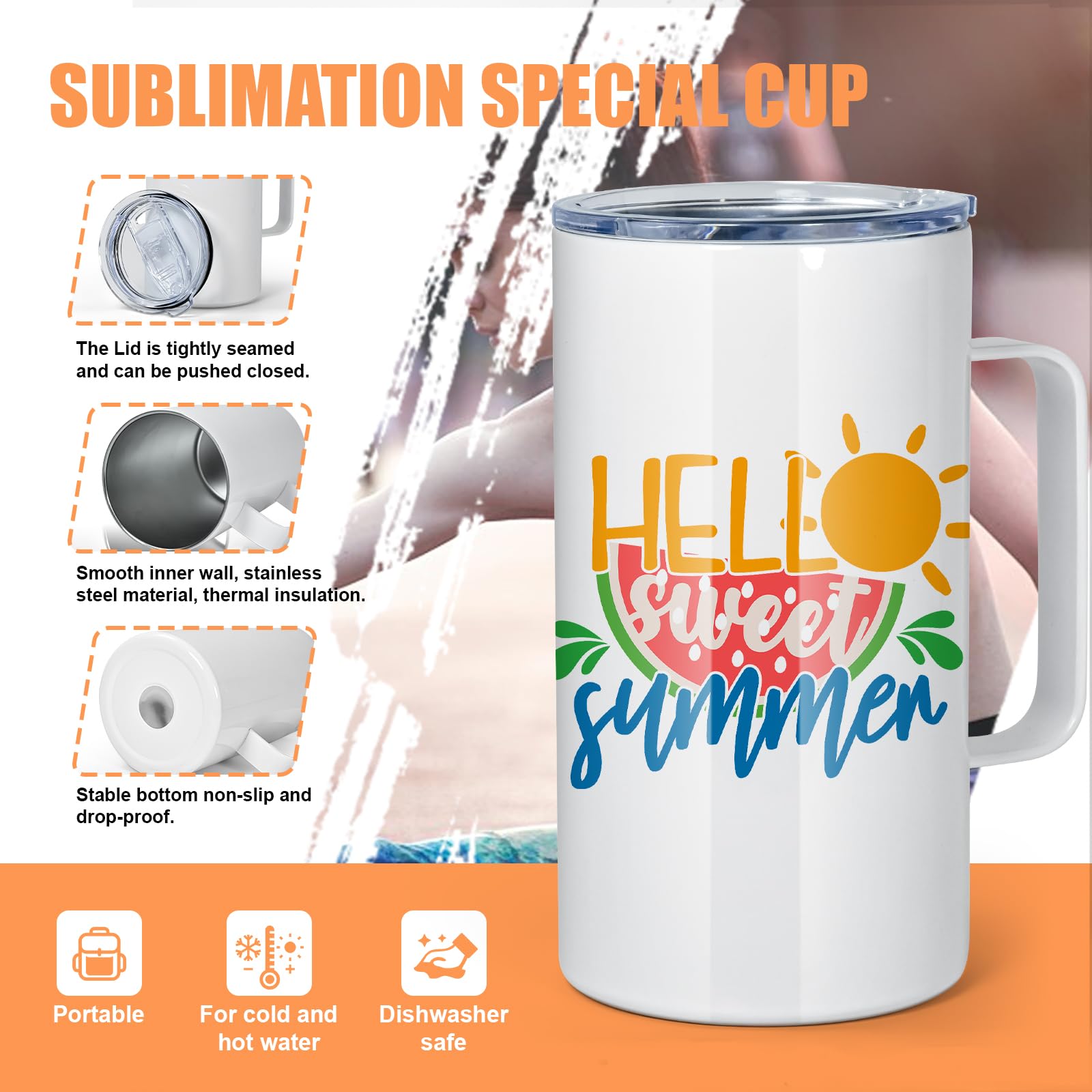 AGH 4 Pack 20 oz Sublimation Tumblers with Handle, Double Wall Stainless Steel Vacuum Insulation Cup with Metal Straw and Splash-Proof Sliding Lid, Travel Coffee Mugs for Hot & Cold Drinks