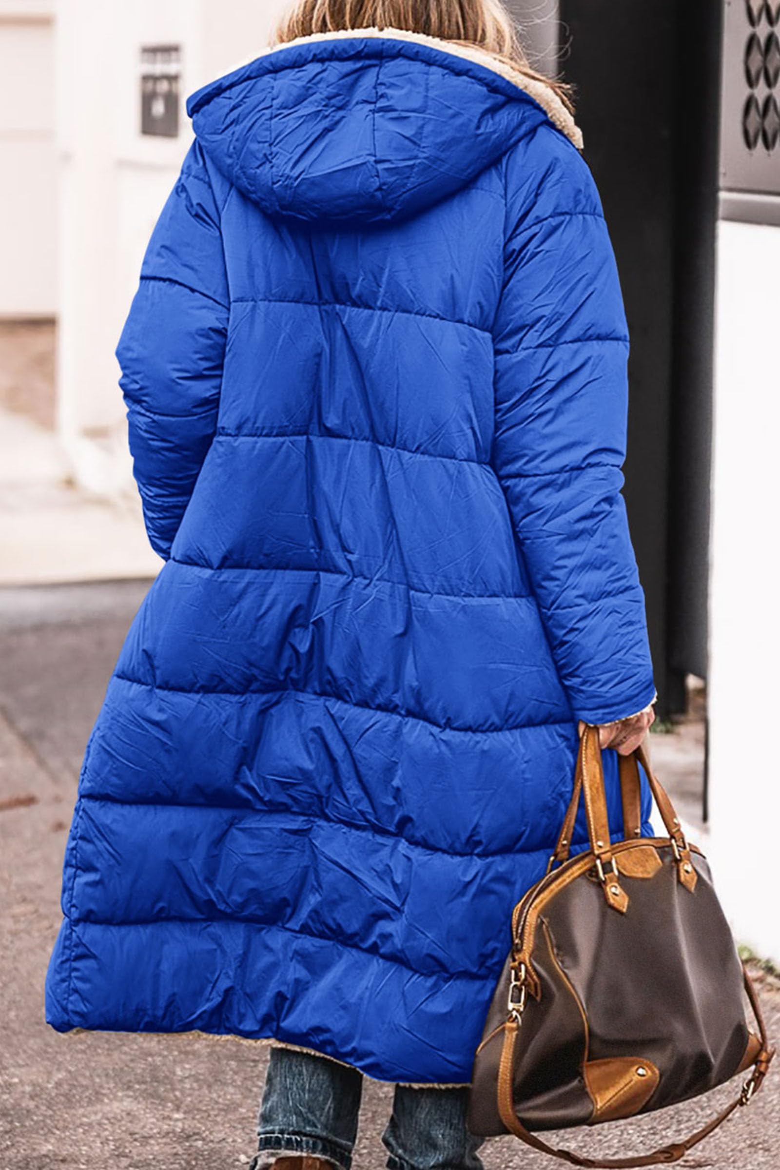 PRETTYGARDEN Womens 2025 Winter Puffer Jackets Long Sleeve Zip Up Sherpa Fleece Coats Outerwear (Royal Blue,Large)