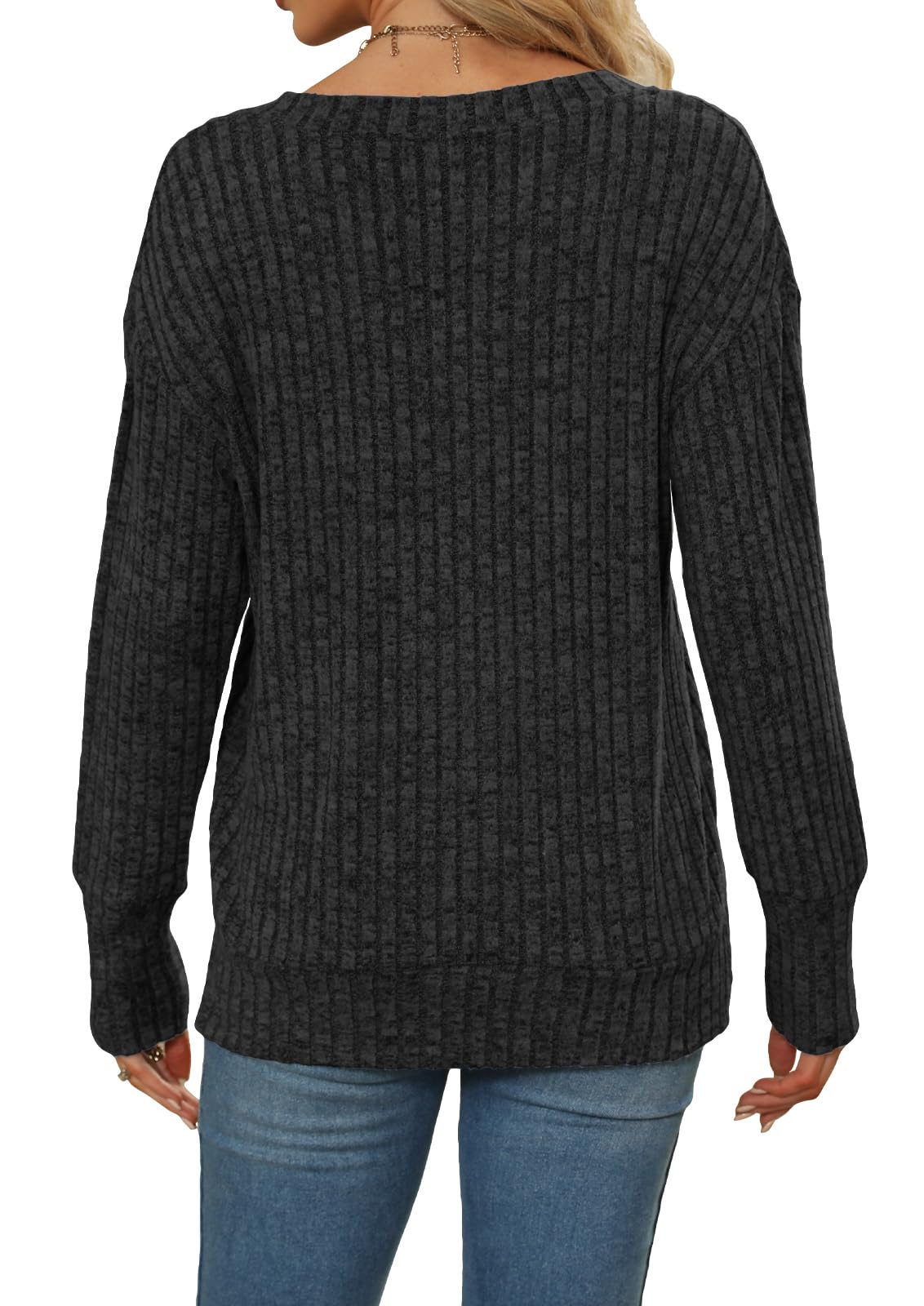 Heymiss Fall Sweaters for Women 2024 Cute Sweatshirts V Neck Long Sleeve Tops for Women Black XL