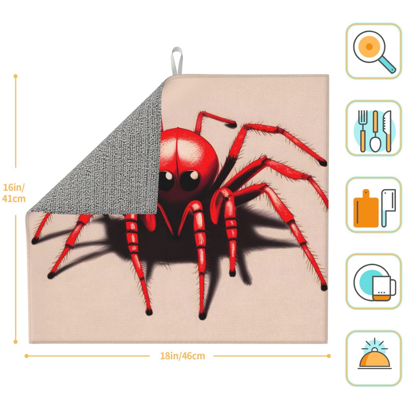Cute Little Red Spider Washable Kitchen Countertop Drying Mat 16x18in For Halloween Christmas Housewarming Gift Dishes Drainer
