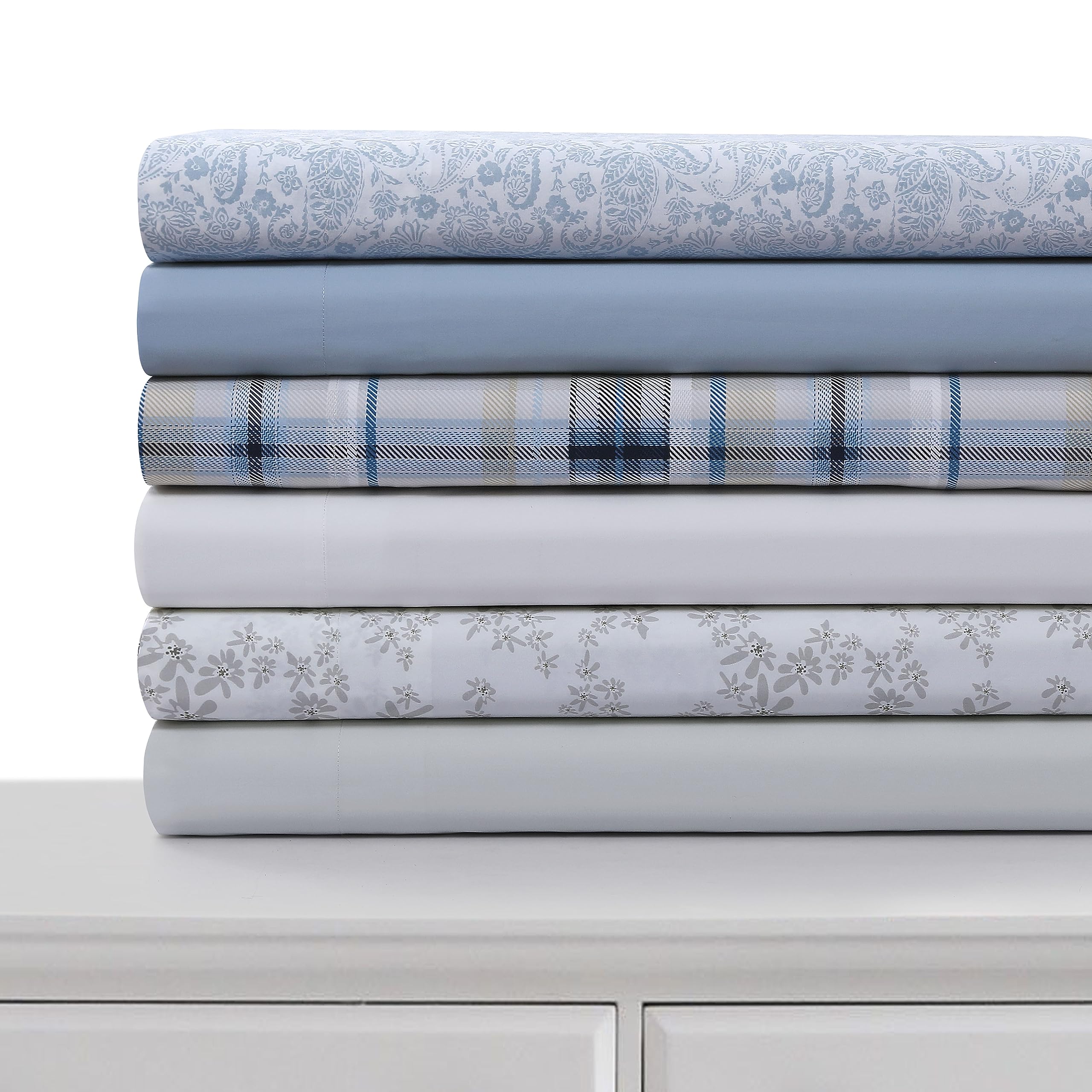 Tribeca Living Cotton Percale Full Size Bed Sheet Set, 300 Thread Count, Extra Deep Pockets, Soft Grey
