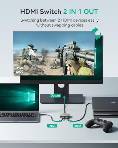 GANA HDMI 2.1 Switch, 8K HDMI Switcher Splitter 2 in 1 Out, Supports 4K@120Hz,8K@60Hz, 48Gbps Aluminum Bi-Directional Ultra HD HDMI Hub Compatible with PS5/4,Xbox,Roku,Apple TV,Fire Stick
