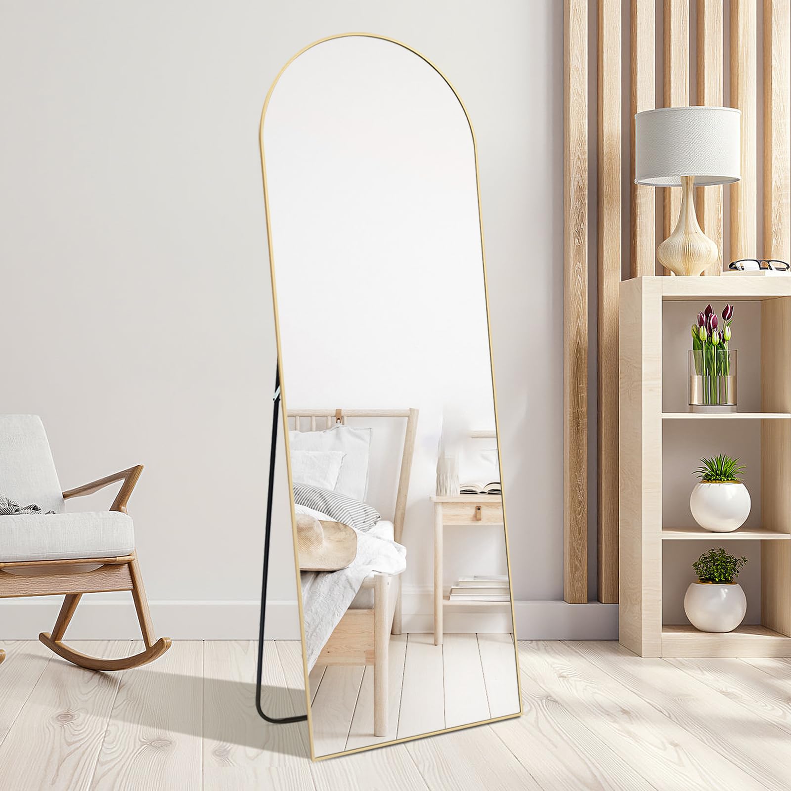 VVK Arched Full Length Free Standing Mirror, 64 * 21inch Large Full Body Mirror for Wall,Black/Gold Mirror Standing Mirror for Bedroom/Living Room,Gold