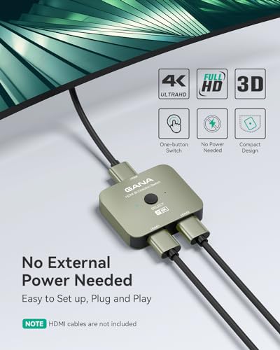 GANA HDMI 2.1 Switch, 8K HDMI Switcher Splitter 2 in 1 Out, Supports 4K@120Hz,8K@60Hz, 48Gbps Aluminum Bi-Directional Ultra HD HDMI Hub Compatible with PS5/4,Xbox,Roku,Apple TV,Fire Stick
