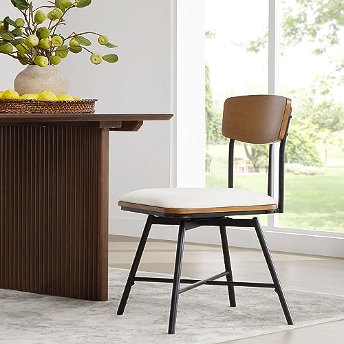 CHITA Swivel Modern Dining Chairs Set of 2,Fabric Dining Kitchen Chairs,Mid Century Upholstered Dining Chairs with Metal Legs,Cream in Fabric