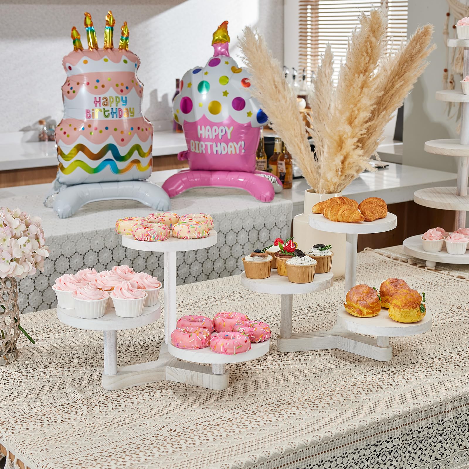 VIVIRBIEN 3 Tiered Cupcake Stand, Farmhouse Wedding Cupcake Stand, Wood Cake Didplay for Dessert Table/Birthday/Baby Shower/Christmas