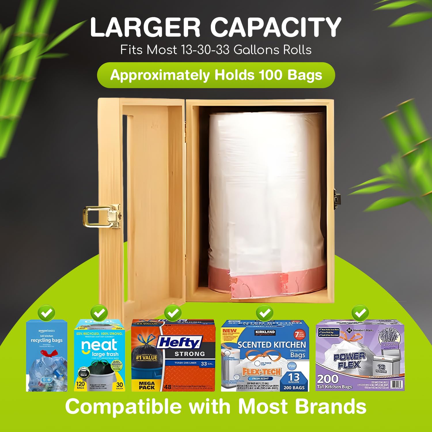 Khamis Wall-Mounted Trash Bag Dispenser Roll Holder - Bamboo Under Sink Garbage Bag Holder for Home & Kitchen - Trash bang Organizer for Waste Management - Kitchen Storage Box Holder for Plastic Bag