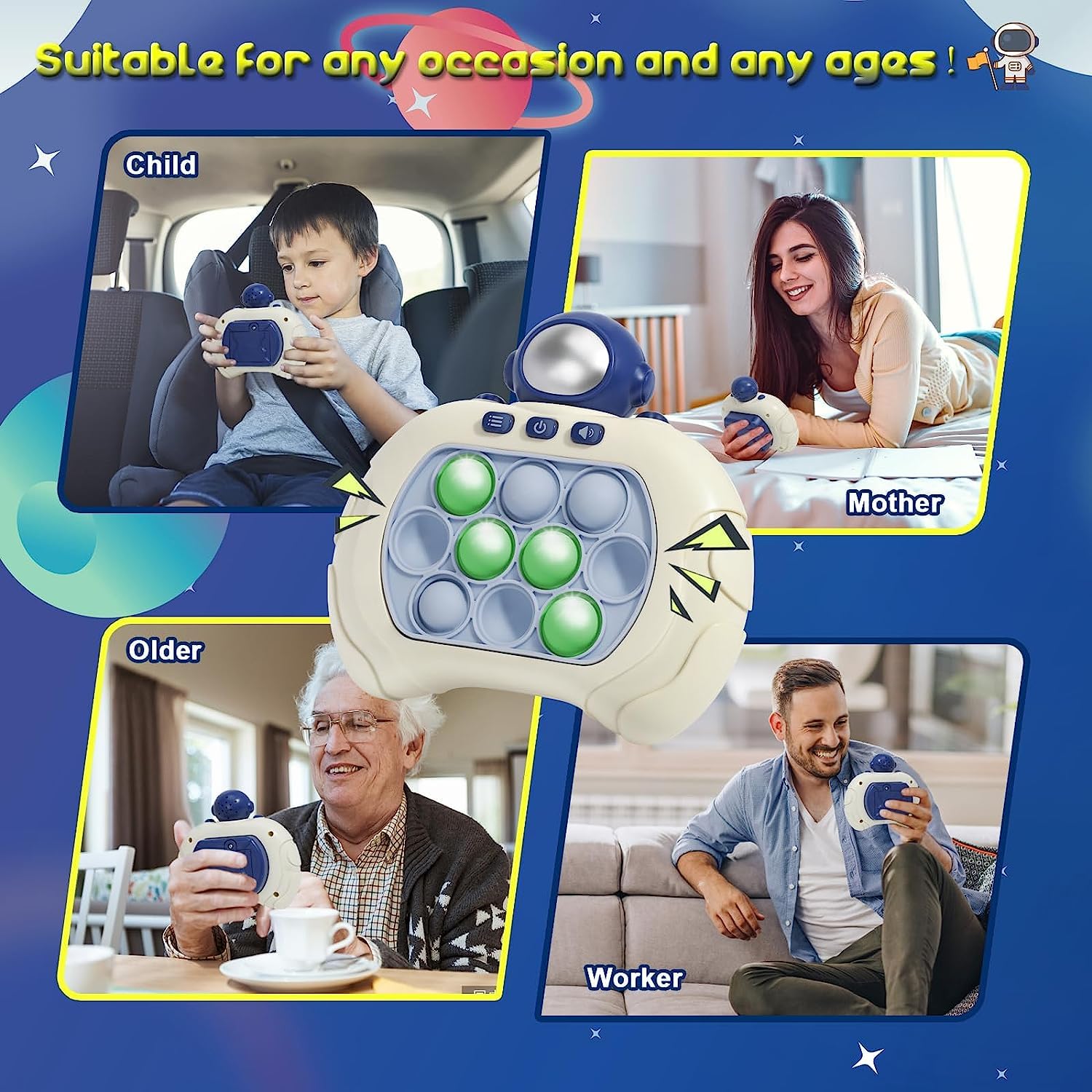 Quick Push Bubble Competitive Game Console Series, Pocket Handheld Games, Quick Push Game Toys, Children's Breakout Speed Push Game Machine Decompression Toy for Kids Ages 3-12 Years Old (Robot)