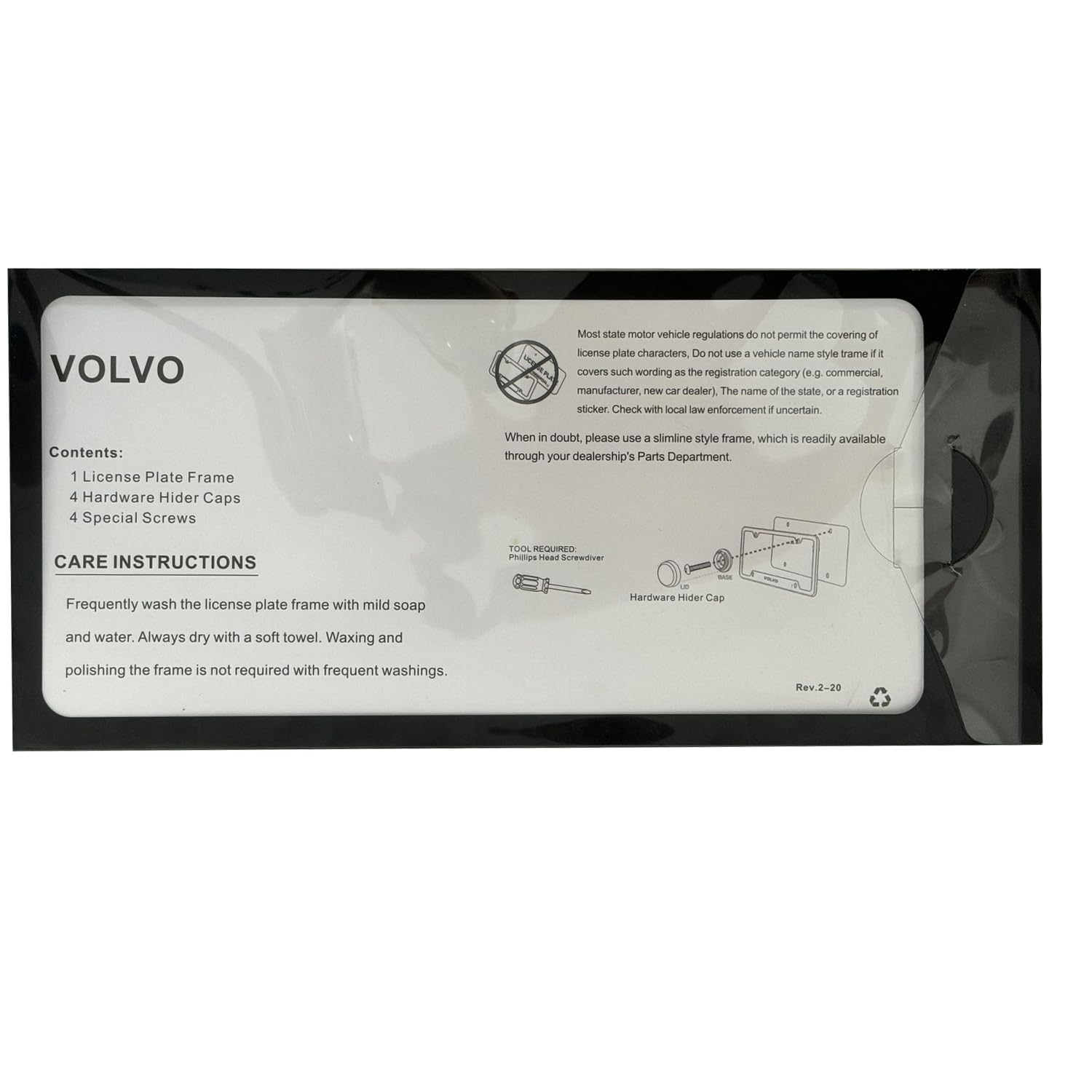Genuine Stainless Steel License Plate Frame(8640218) Compatible with Vo XC60 XC70 XC90 V50 V70 S40 S60 S80 ...Series All Models (Black)
