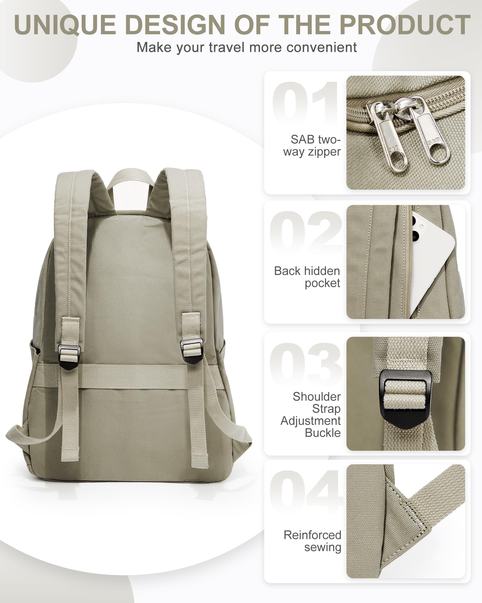 kibachev Green Canvas Backpack for Men Laptop Backpack College Backpack for Women Leisure Backpack Vintage Backpack