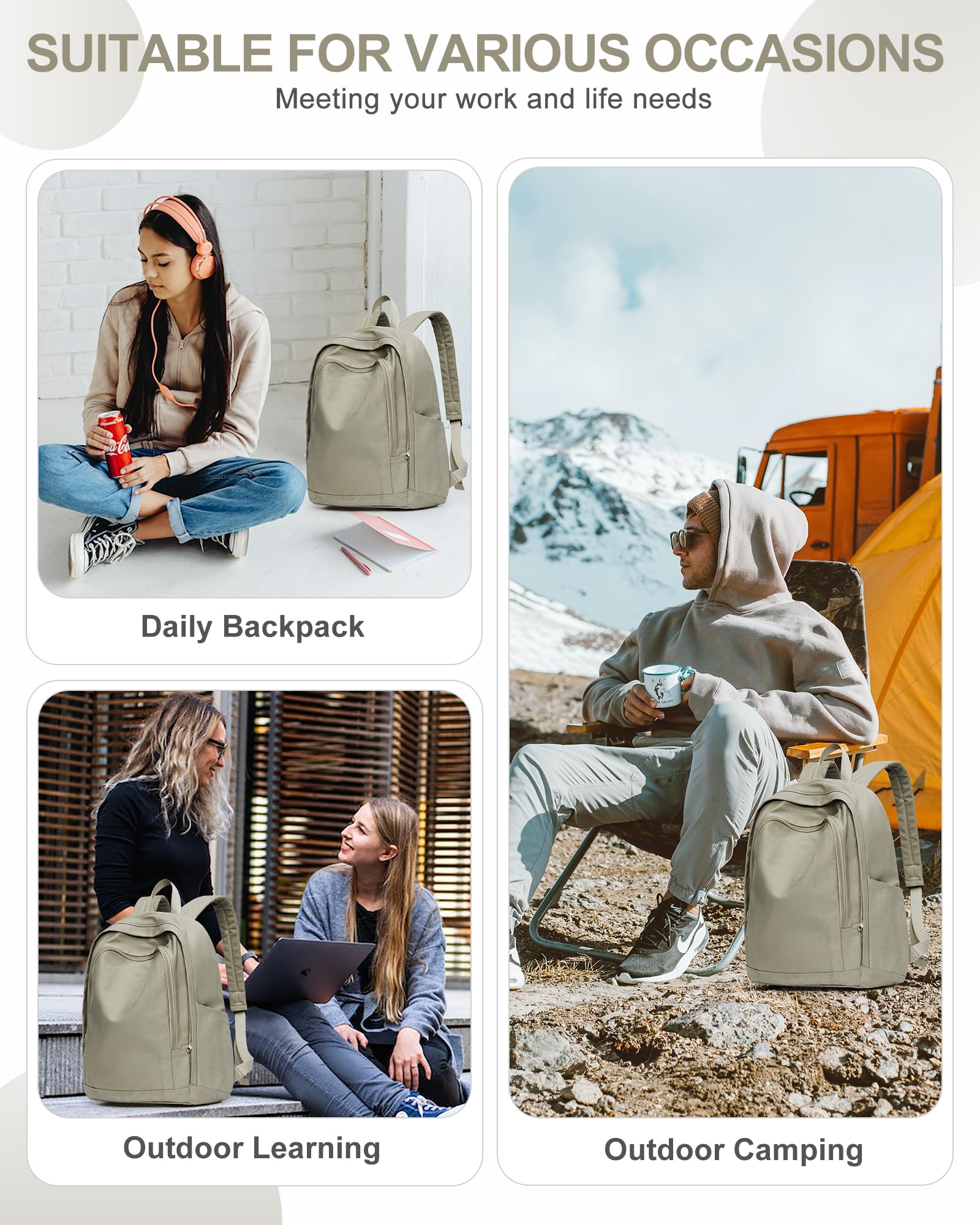kibachev Green Canvas Backpack for Men Laptop Backpack College Backpack for Women Leisure Backpack Vintage Backpack