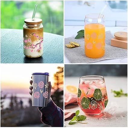 Coloured UV DTF Cup Wrap,Succulents Theme Rub on Transfers Decals,UV DTF Transfer Waterproof Sticker for Glass Coffee Cups,Vintage Cups Wrap Transfer Stickers Decals Iron-on Transfers Trim and