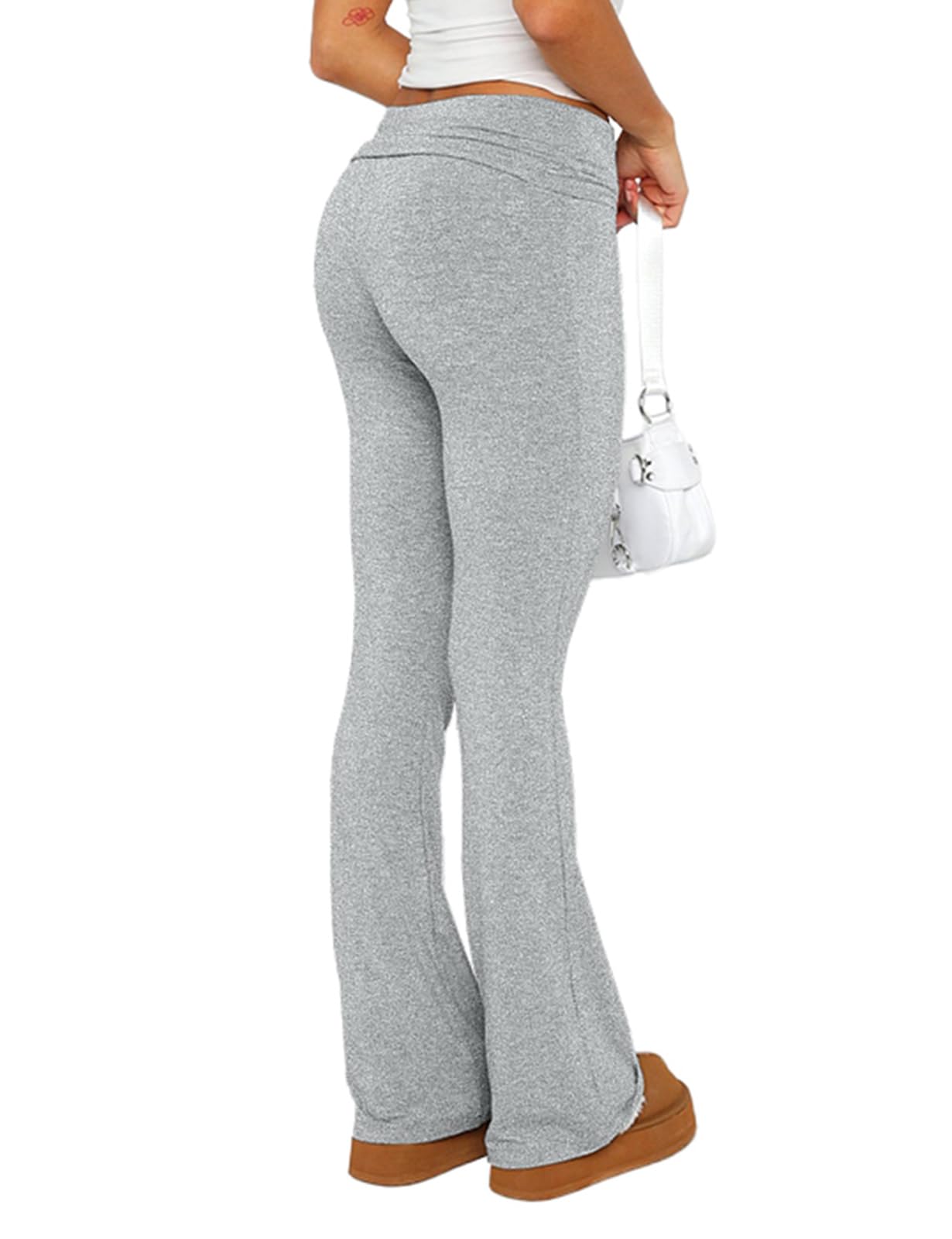 PRIVIMIX Women's Low Waisted Flare Leggings Bell Bottom Casual Lounge Bootcut Yoga Pants Sweatpants Light Grey
