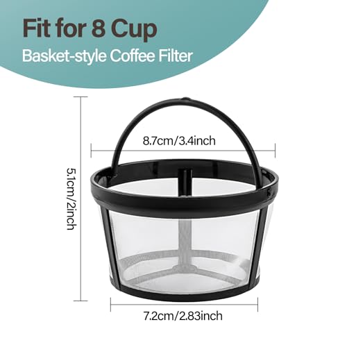 Prasacco Reusable Coffee Filters 4-8 Cup, Coffee Filter Basket Universal Coffee Filter Replacement Safety Nylon Mesh Reusable Coffee Filters for Mr. Coffee Makers and Brewers