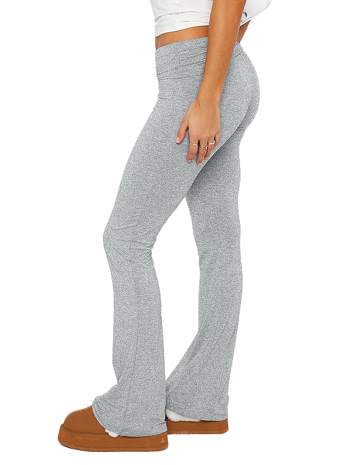 PRIVIMIX Women's Low Waisted Flare Leggings Bell Bottom Casual Lounge Bootcut Yoga Pants Sweatpants Light Grey