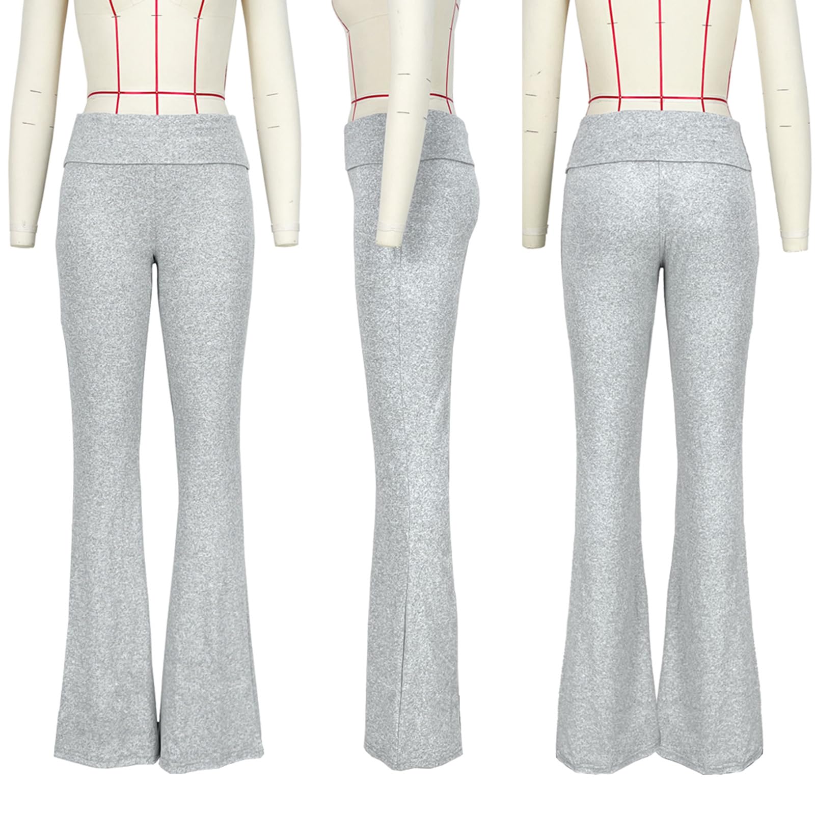 PRIVIMIX Women's Low Waisted Flare Leggings Bell Bottom Casual Lounge Bootcut Yoga Pants Sweatpants Light Grey