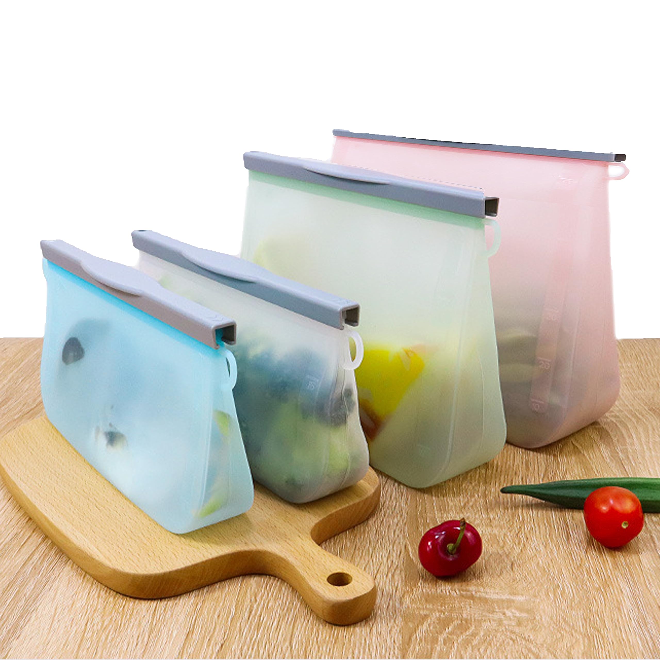 Reusable Slide-lock Bags Silicone Dishwasher Safe, 4 Pack BPA FREE Platinum Silicone Reusable Freezer Bags, Reusable Sandwich Kids Snack Bags, Leak Proof Reusable Food Storage Bags for Lunch or Snacks