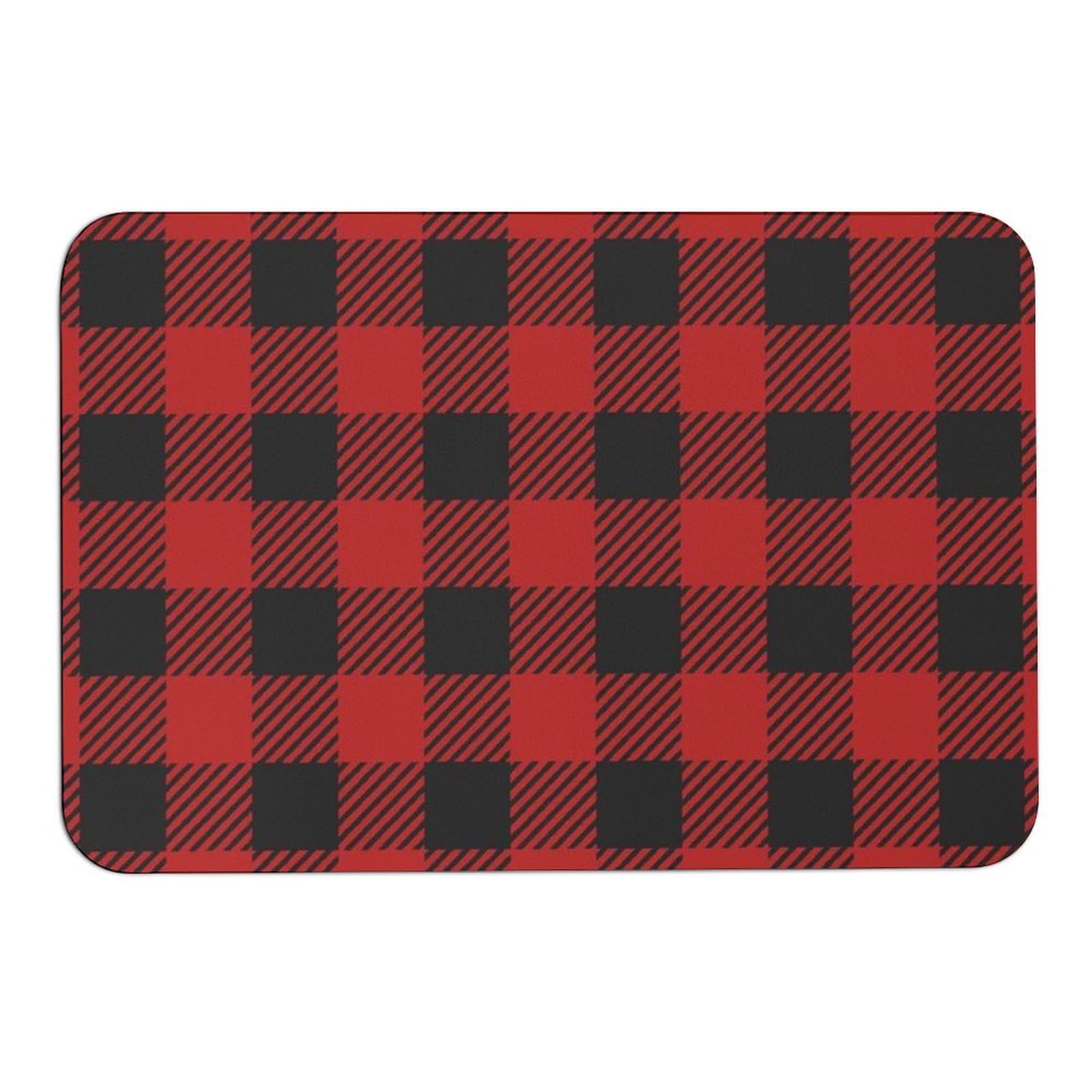 Washable Kitchen Floor Mats Compatible with Tartan Lumberjack Buffalo Check Plaid Red Black Cute Non-Slip Soft Bath Rugs Thick Bathroom Kitchen Floor Microfiber Doormat 16x24 Inch