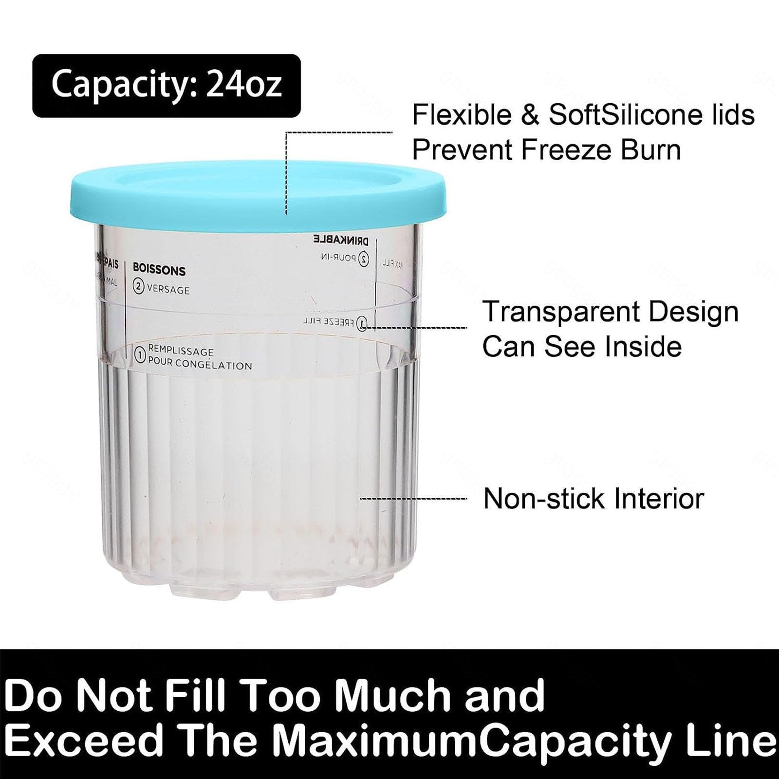 EVANEM Creami Pint Containers, for Creami Ninja,24 OZ Pint Containers with Lids Safe and Leak Proof Compatible with NC501 Series Ice Cream Makers