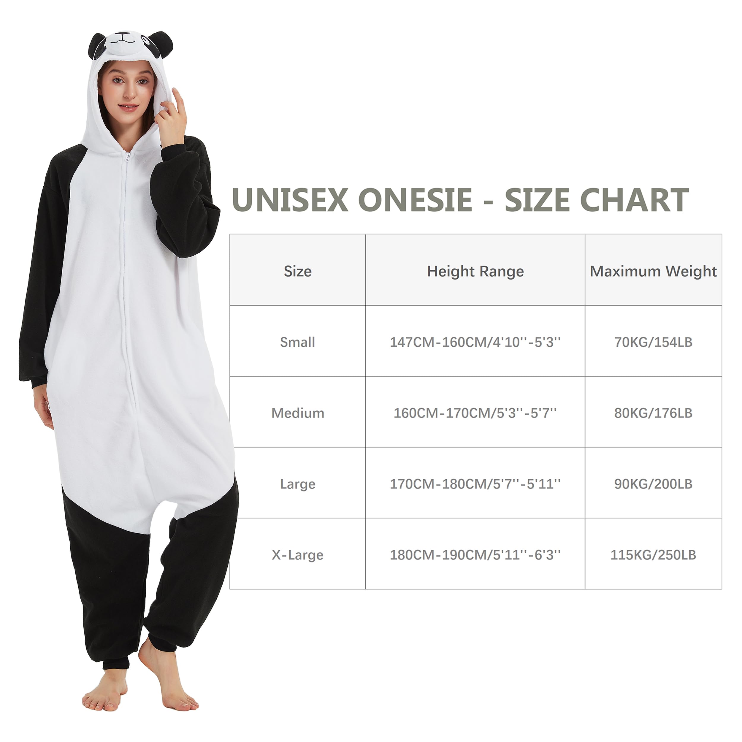 Mango2wind Panda Onesie Adult Panda Costume Woman Man Panda Onesies Pajama (US, Alpha, Medium, Regular, Regular, Panda-Zip)