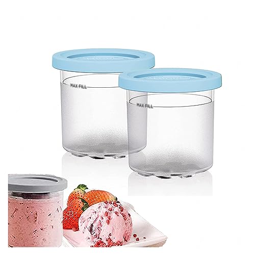 EVANEM 2/4/6PCS Creami Pints, for Ninja Creami Containers,16 OZ Creami Pint Containers Safe and Leak Proof Compatible with NC299AMZ,NC300s Series Ice Cream Makers,Blue-2PCS